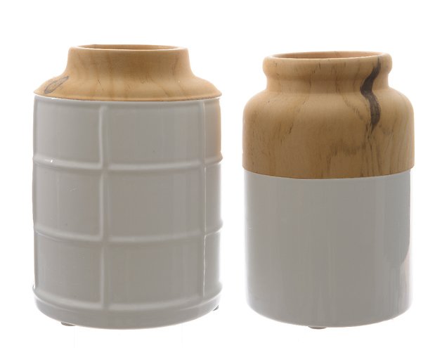 Kaemingk Vase Dolomit 2er Set Keramik 16,5cm Holzoptik weiß kaufen ...